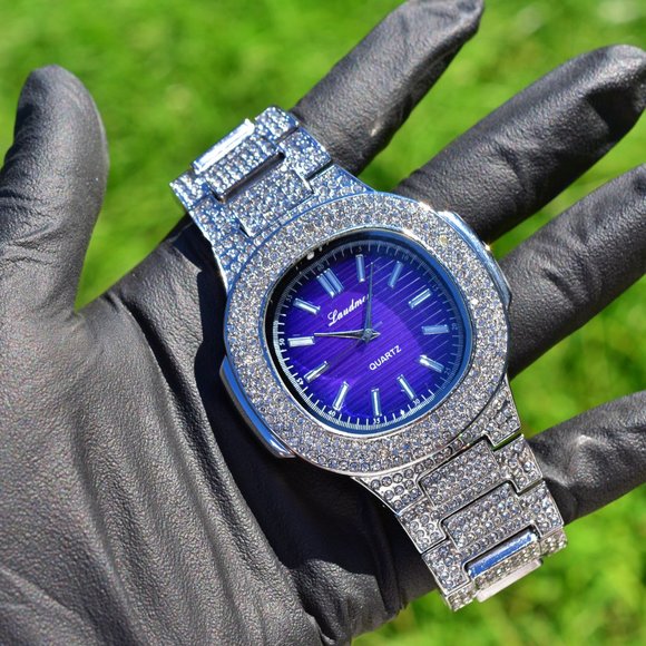 Laudmen | Accessories | Heavy Iced Out Classic Luxury Blue Dial Lab ...